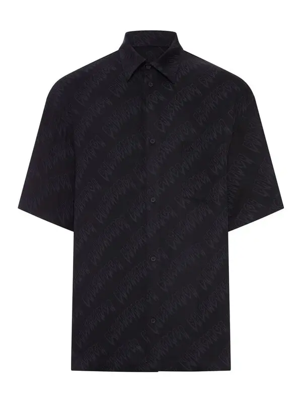 Balenciaga Fluid Viscose Shirt With Allover Logo - Black