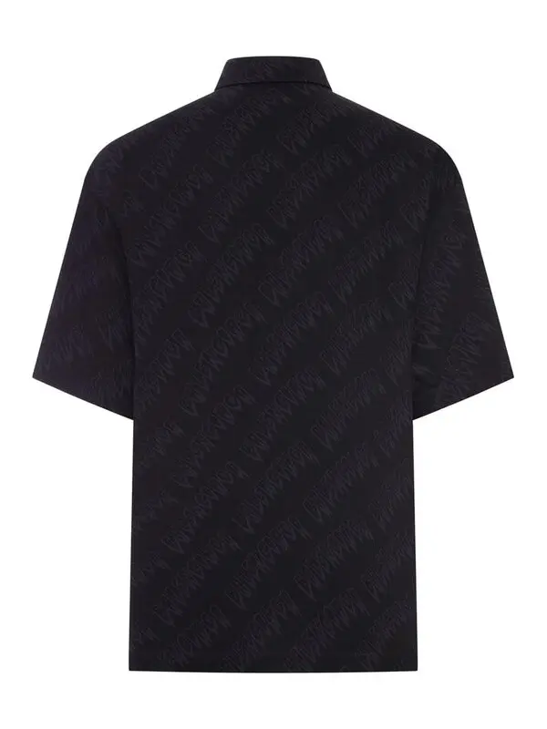 Balenciaga Fluid Viscose Shirt With Allover Logo - Black