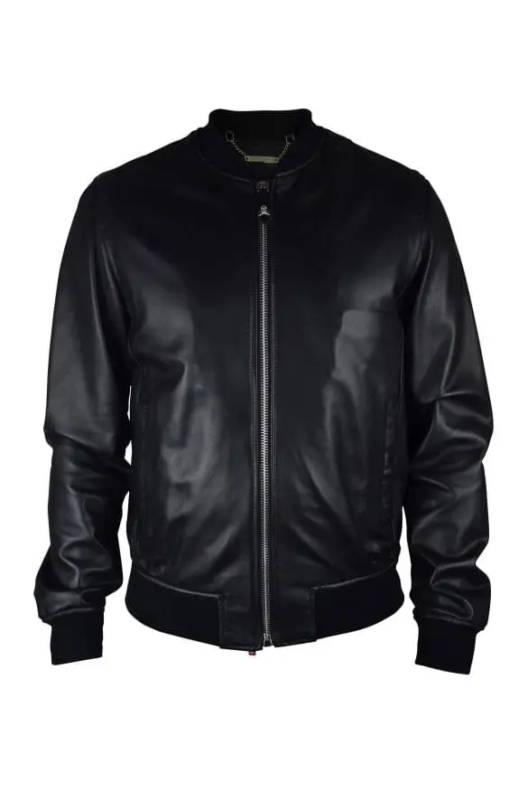 Philipp Plein Leather Bomber Jacket - Black