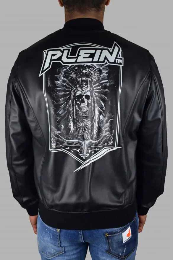 Philipp Plein Leather Bomber Jacket - Black