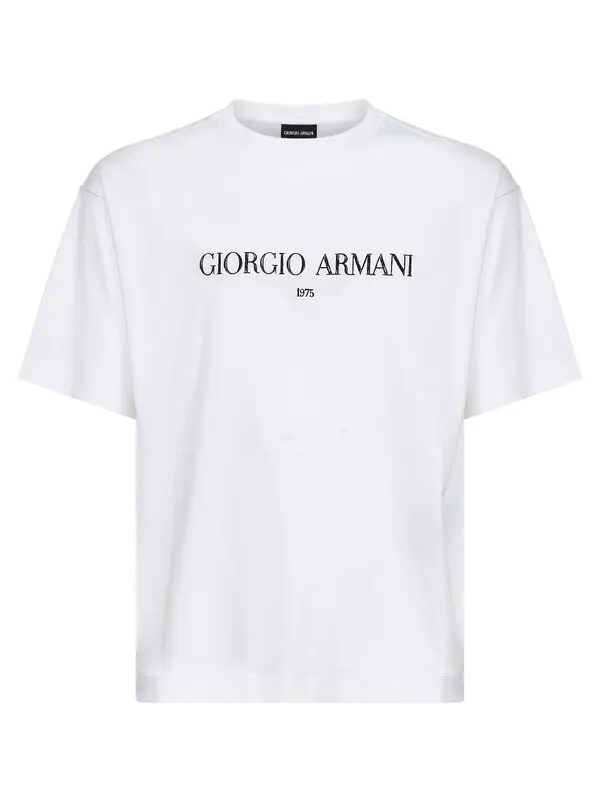 Giorgio Armani Ivory Cotton Interlock Jersey T-shirt - Multicolor
