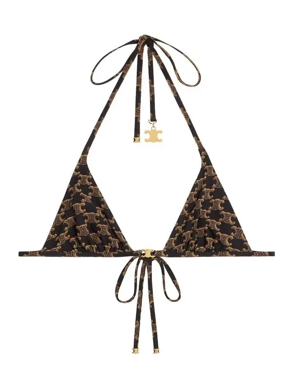 Celine Triangle Top In Matt Jersey With Monogram - Brown