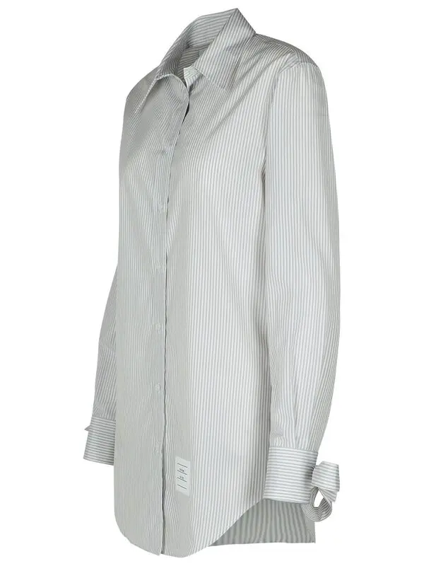 Thom Browne Long Shirt In Grey Silk Blend - Gray