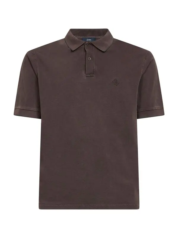 Herno Dark Brown Cotton Pique Logo Polo Shirt