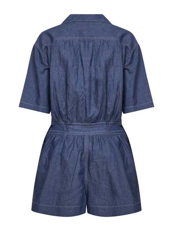Prada Cotton And Linen Denim Detachable Playsuit - Multicolor