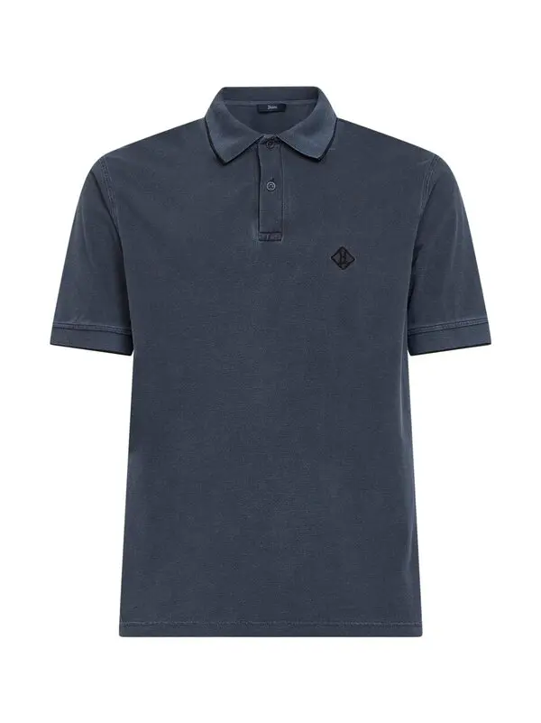 Herno Blue Cotton Pique Logo Polo Shirt - Multicolor