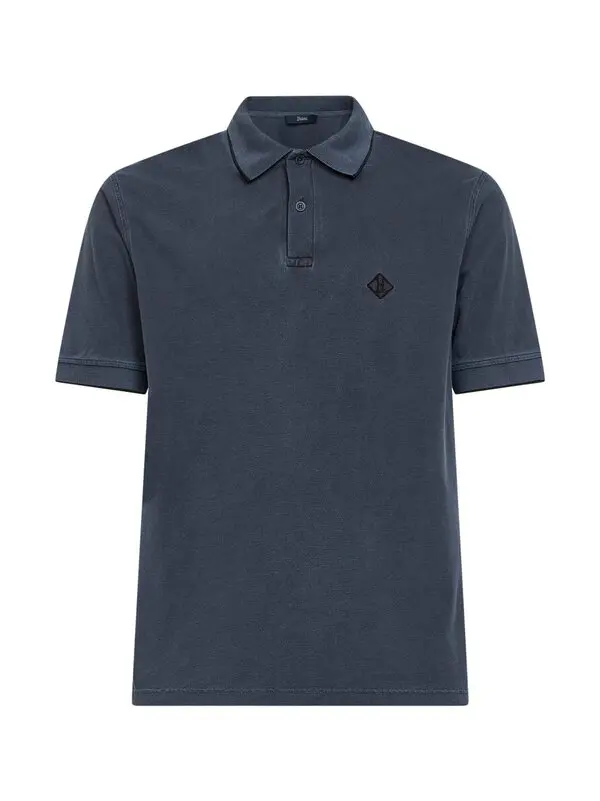Herno Blue Cotton Pique Logo Polo Shirt - Multicolor