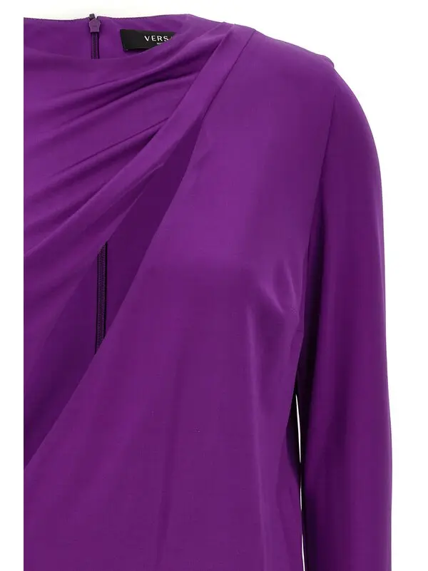 Versace Cut Out Jersey Dress - Purple
