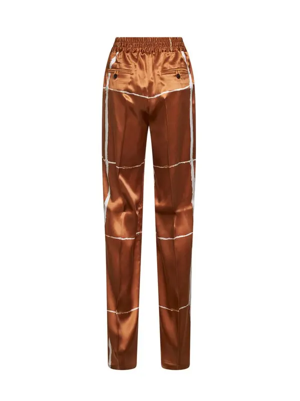 Kiton Tan And White Printed Silk Drawstring Trousers