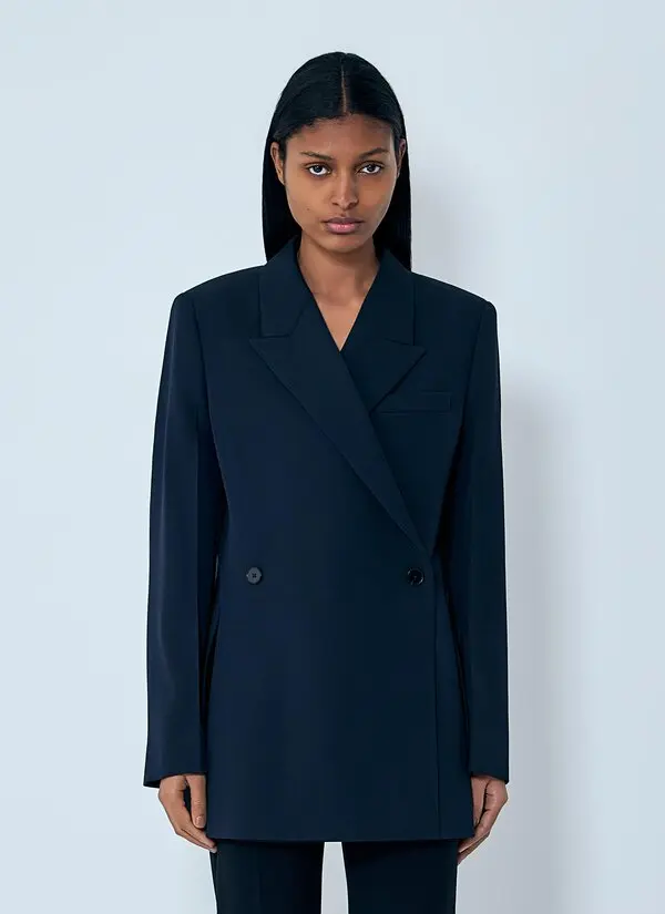 JIL SANDER Double-breasted Wool Blazer - Blue