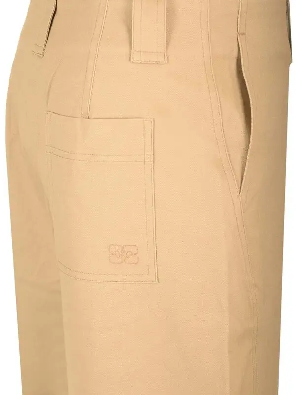 GANNI Cotton Canvas Cargo Trousers - Cream