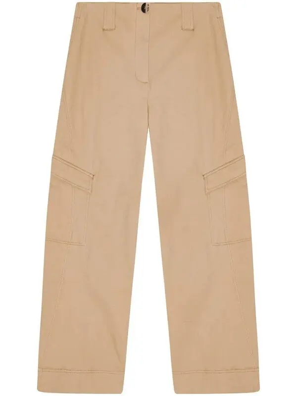 GANNI Cotton Canvas Cargo Trousers - Cream