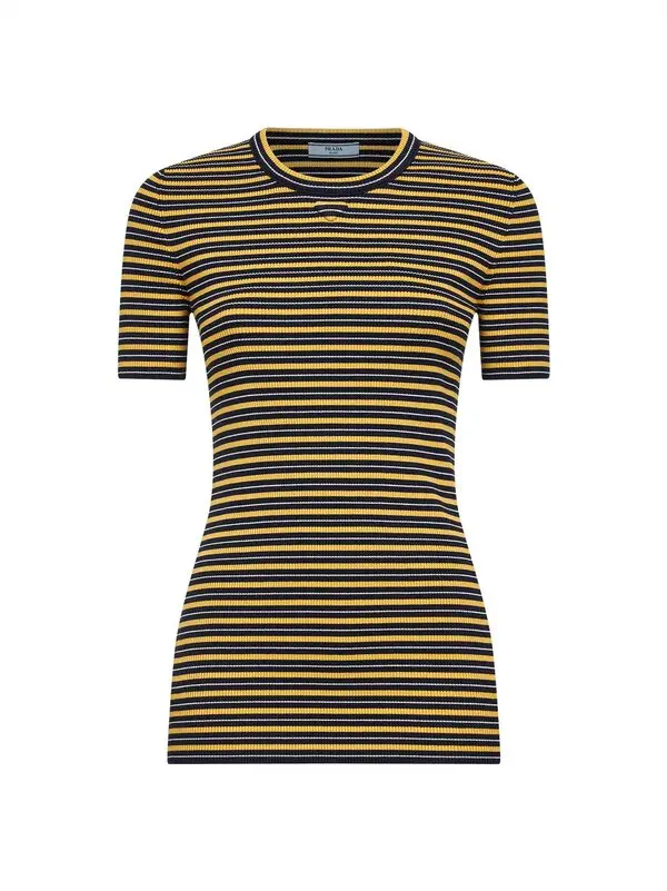 Prada Striped Ribbed Stretch Cotton Knit Sweater - Multicolor