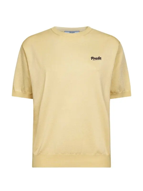 Prada Cotton And Silk Short Sleeve Sweater - Multicolor