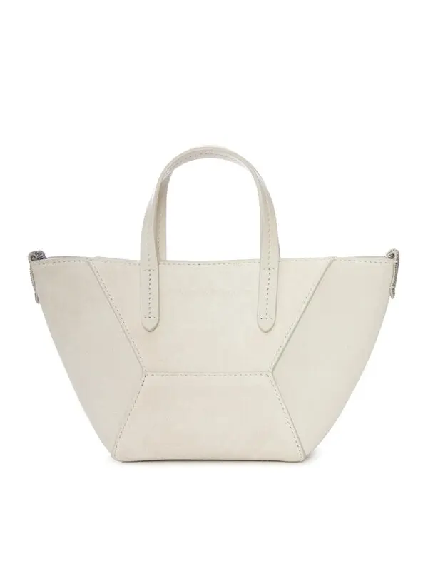 Brunello Cucinelli Mini Suede Bag With Shoulder Strap - Cream