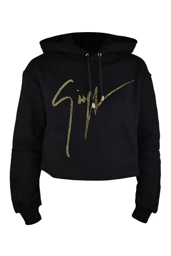 GIUSEPPE ZANOTTI Rhinestone-embellished Hooded Sweatshirt - Black