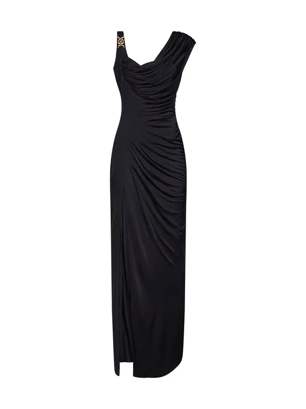 Versace Black Liquid Jersey Draped Long Dress