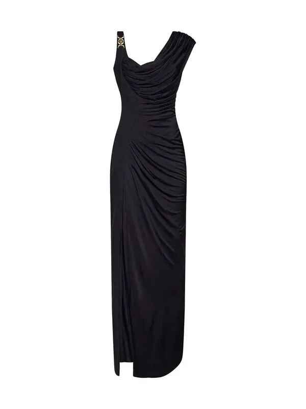 Versace Black Liquid Jersey Draped Long Dress - Multicolor