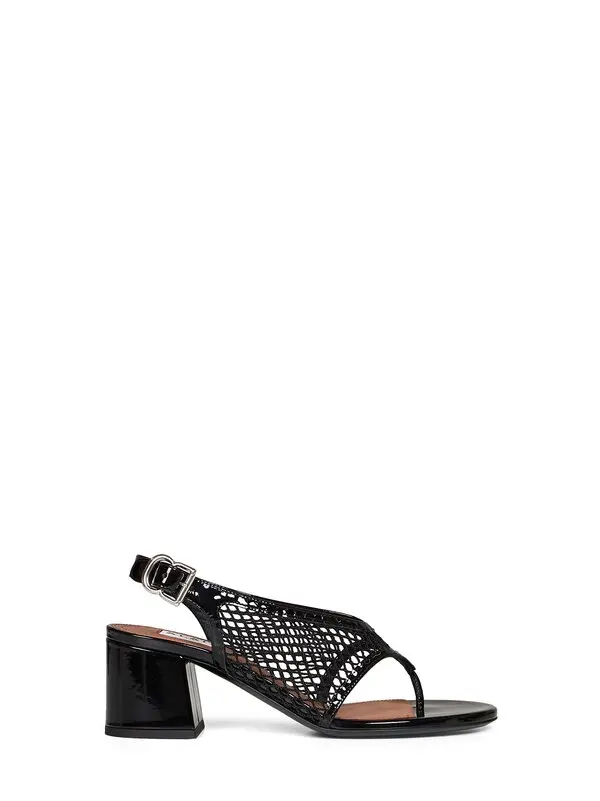 Alaïa Black Fishnet And Patent Leather Heeled Thong Sandals - Multicolor