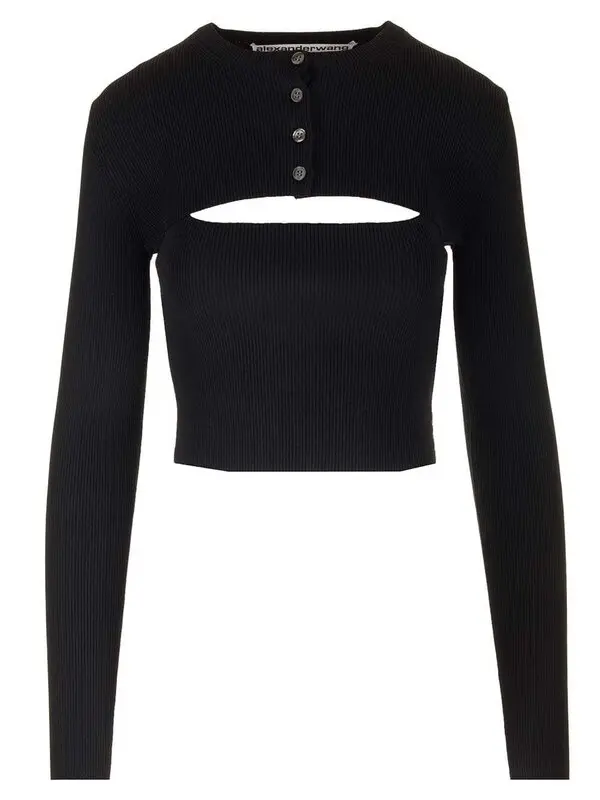 Alexander Wang Ribbed Stretch Viscose Twin-set Top - Black