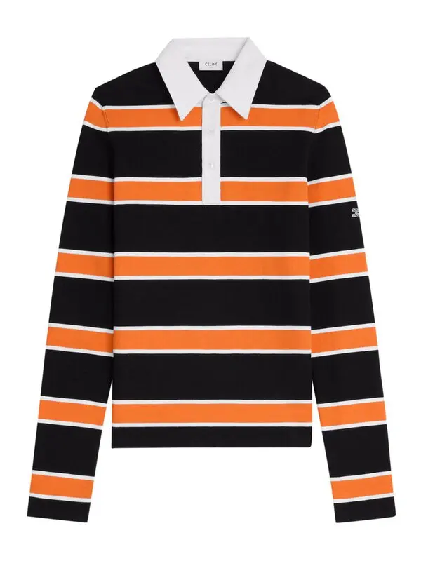 Celine Striped Cotton Jersey Polo - Multicolor