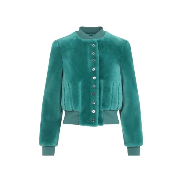 Alexander McQueen Cropped Shearling Bomber Jacket - Green