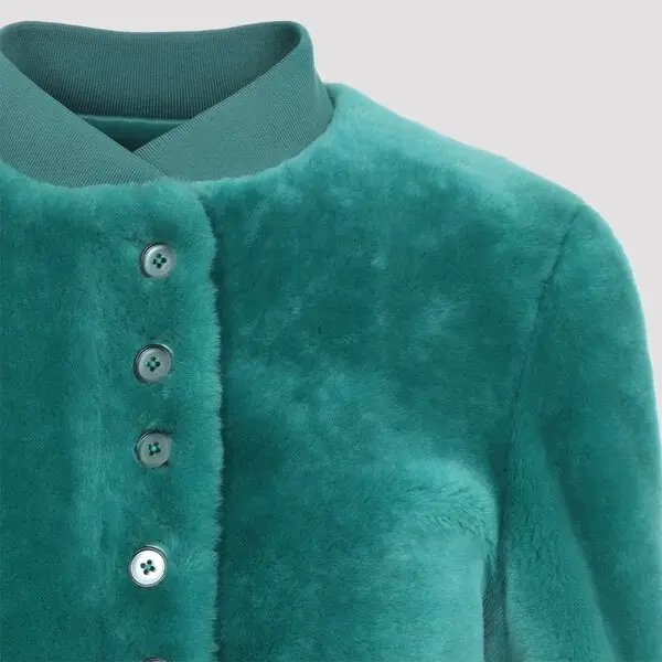 Alexander McQueen Cropped Shearling Bomber Jacket - Green