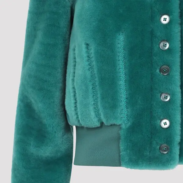 Alexander McQueen Cropped Shearling Bomber Jacket - Green