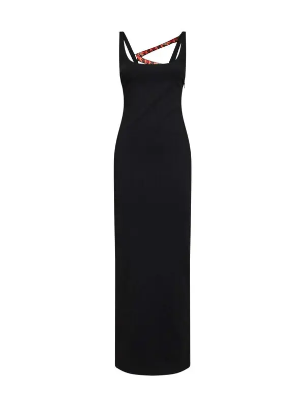Emilio Pucci Black Superstretch Cady Long Dress With Printed Tape - Multicolor