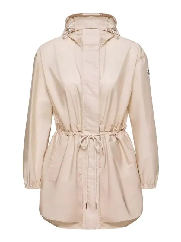 Moncler Midi Weteau Jacket With Hood And Ruffles - Cream