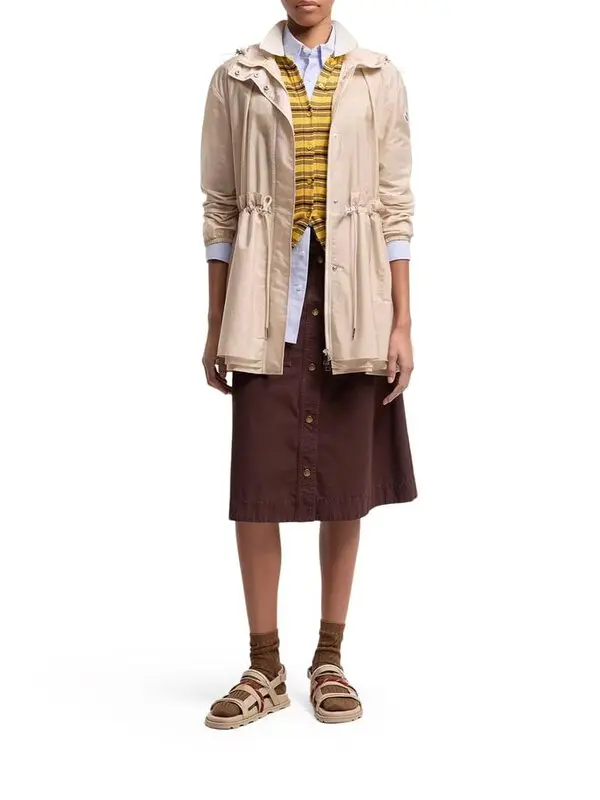 Moncler Midi Weteau Jacket With Hood And Ruffles - Cream