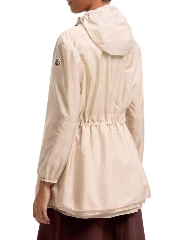 Moncler Midi Weteau Jacket With Hood And Ruffles - Cream