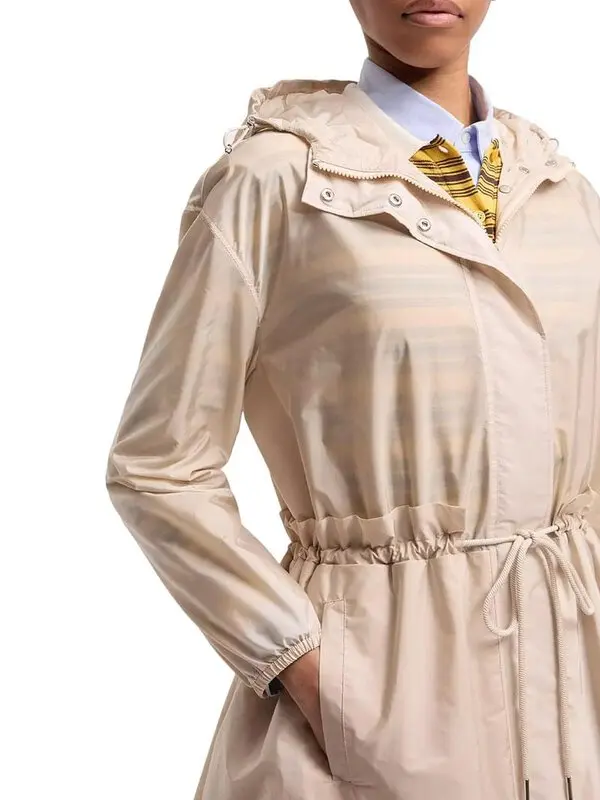 Moncler Midi Weteau Jacket With Hood And Ruffles - Cream