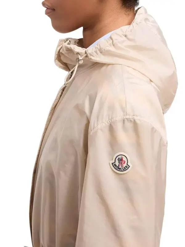 Moncler Midi Weteau Jacket With Hood And Ruffles - Cream