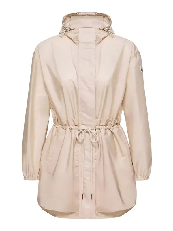 Moncler Technical Nylon Ruffled Midi Jacket - Cream