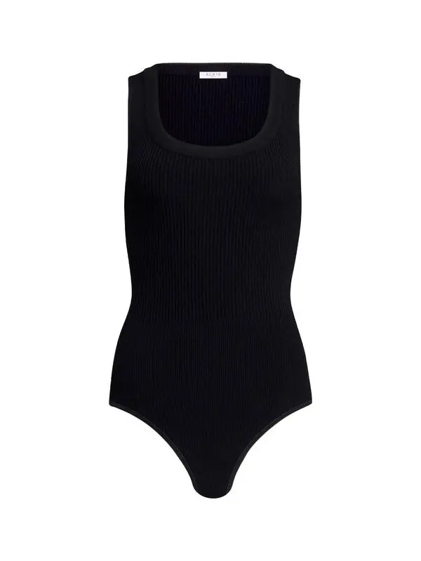 Alaïa Sleeveless Ribbed Knit Bodysuit - Black