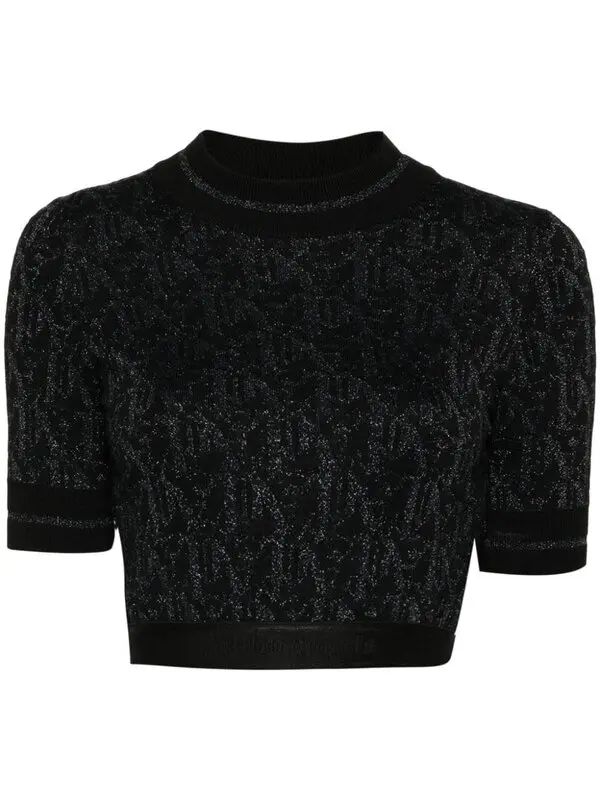 Palm Angels Lurex Monogram Knit Top - Black