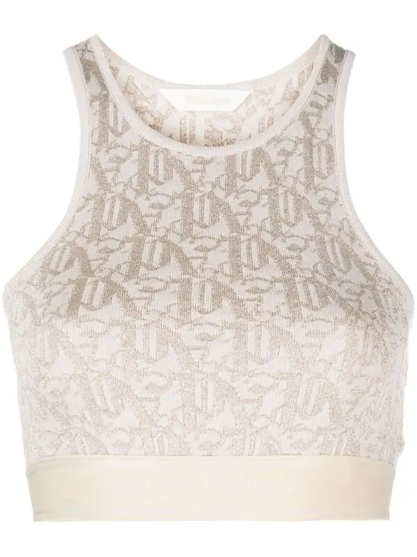 Palm Angels Lurex Knit Top With Monogram - White