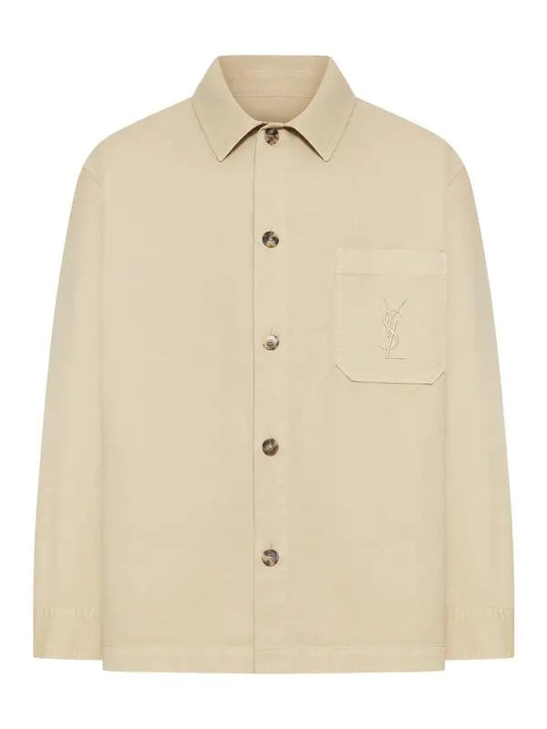 Saint Laurent Cassandre Overshirt In Cotton And Linen Gabardine - Cream