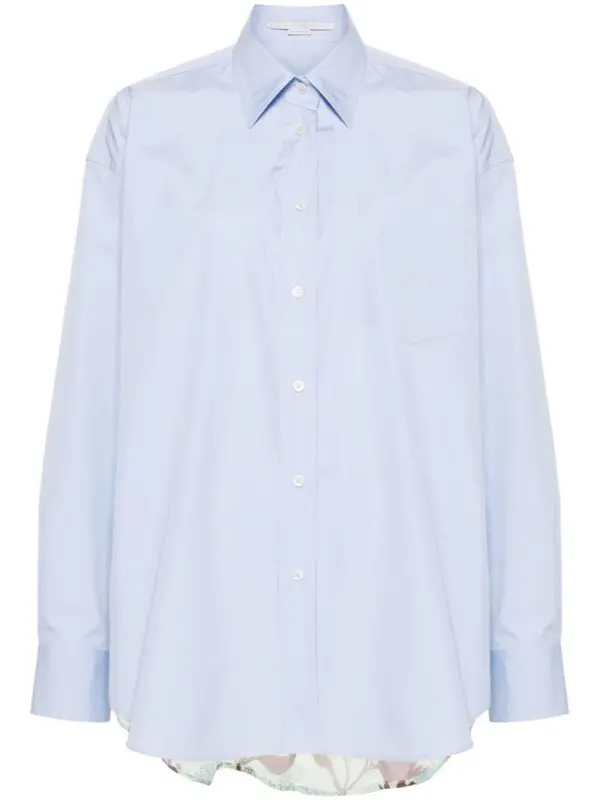 Stella McCartney Oversized Cotton Poplin And Silk Shirt - Blue