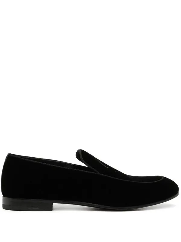 Giorgio Armani Embroidered Logo Velvet Loafers - Multicolor