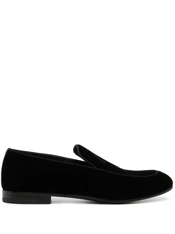 Giorgio Armani Embroidered Logo Velvet Loafers - Multicolor
