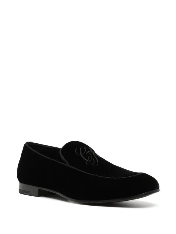 Giorgio Armani Embroidered Logo Velvet Loafers - Multicolor
