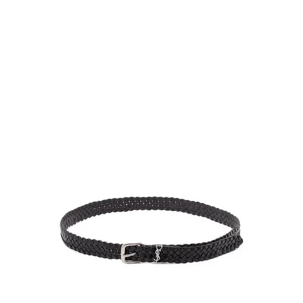 Saint Laurent Calf Leather Braided Logo Charm Belt - Black