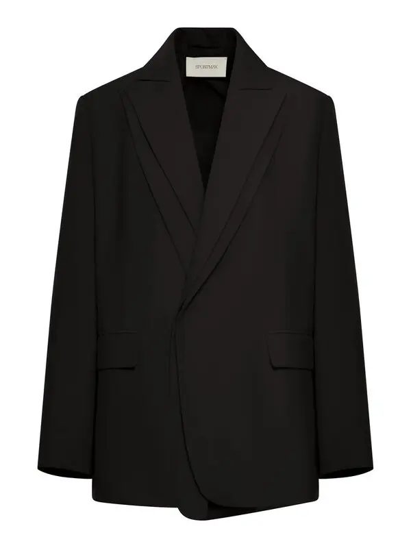 Sportmax Double Collar Viscose Blend Blazer - Black