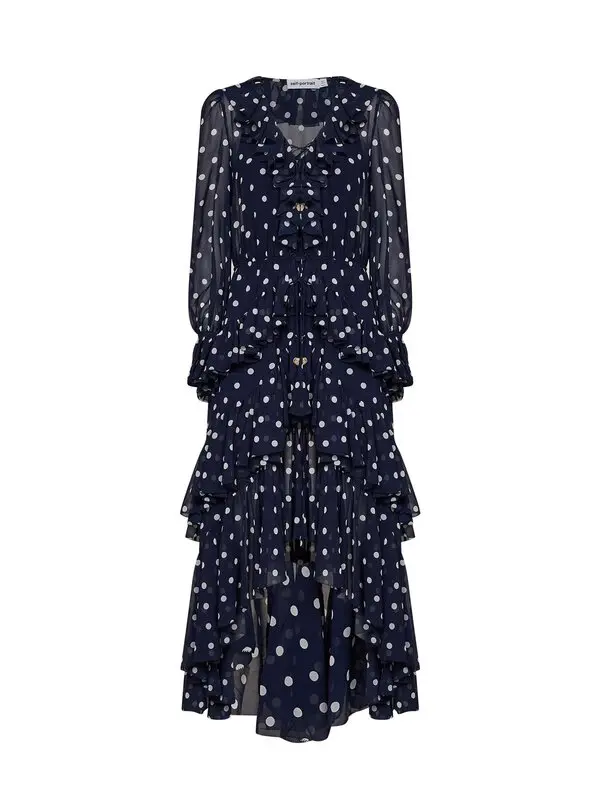 SELF-PORTRAIT Polka Dot Georgette Ruffled Maxi Dress - Multicolor
