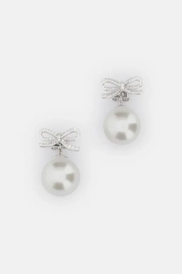 SELF-PORTRAIT Crystal Bow Pearl Back Earrings - Multicolor
