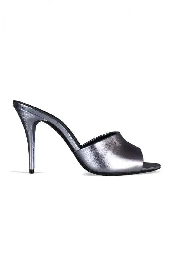 Saint Laurent La 16 Metallic Mules - Silver