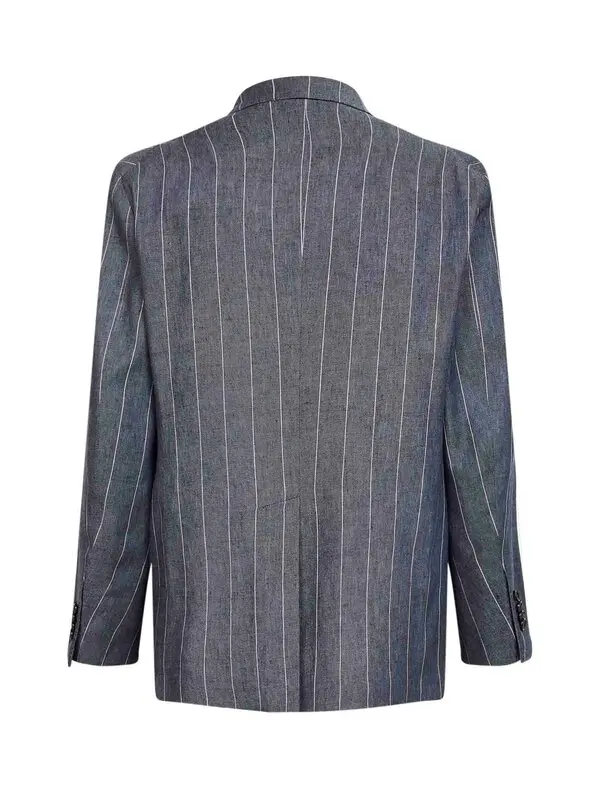 Tagliatore Blue Pinstriped Linen Blend New York Double-breasted Blazer - Multicolor