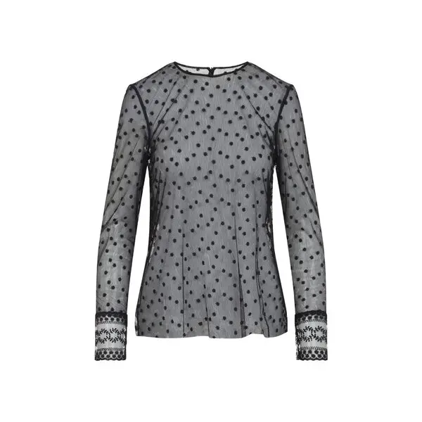 Alberta Ferretti L/s Pois Tulle Top